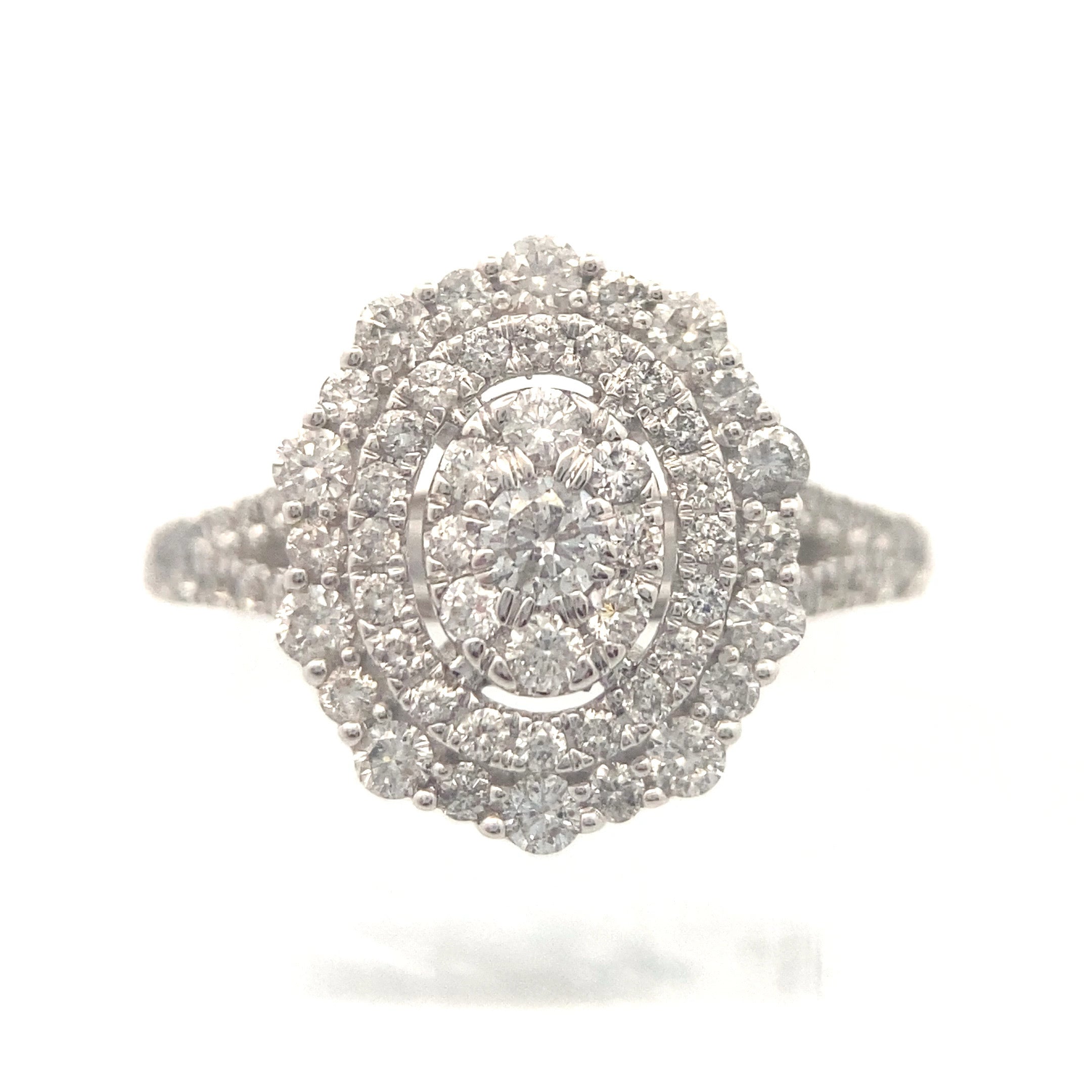 14K White Gold 1CT. Vera Wang Tiered Double-Halo Oval Engagement Ring ...